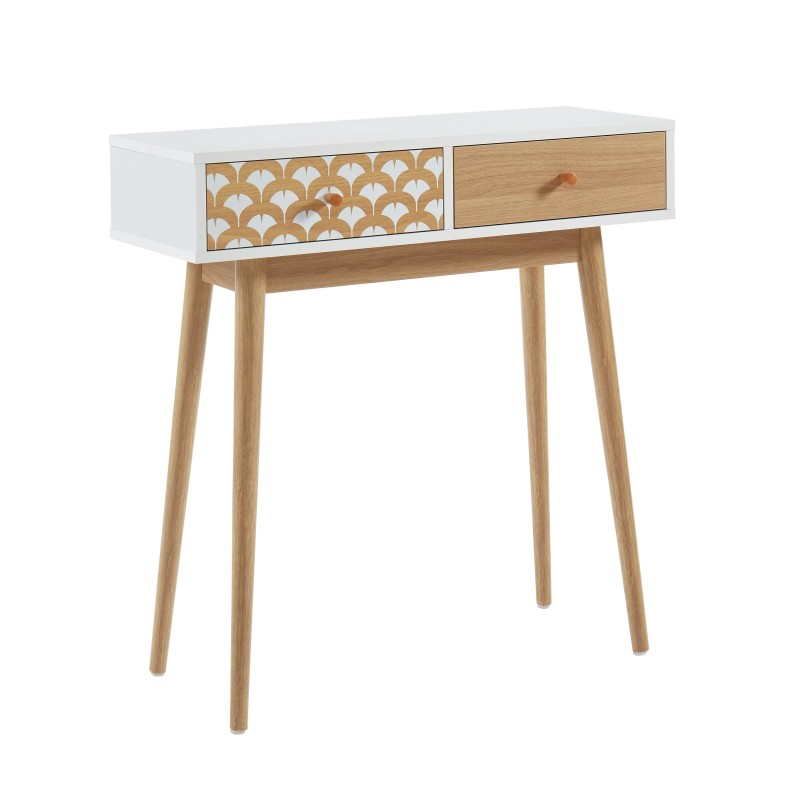 Console UTAH blanc et effet chêne 2 tiroirs 80cm