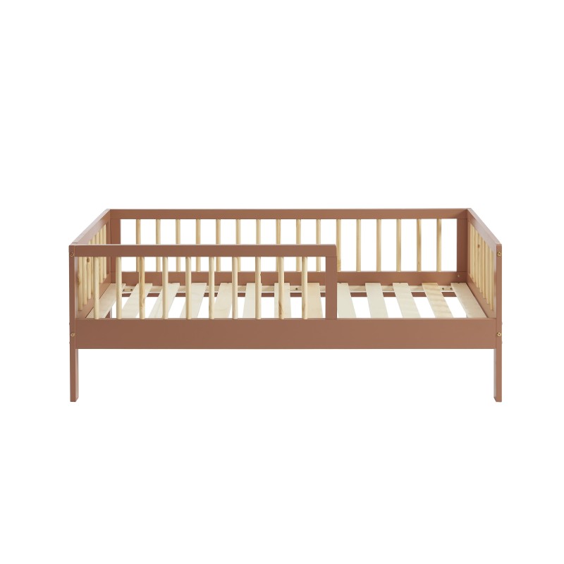 Lit enfant LOU pin massif terracotta 70x140 sommier inclus